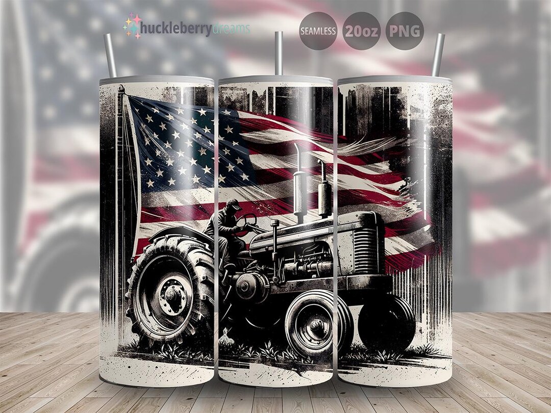Tractor Tumbler Wrap, American Flag Sublimation Design (digital ...