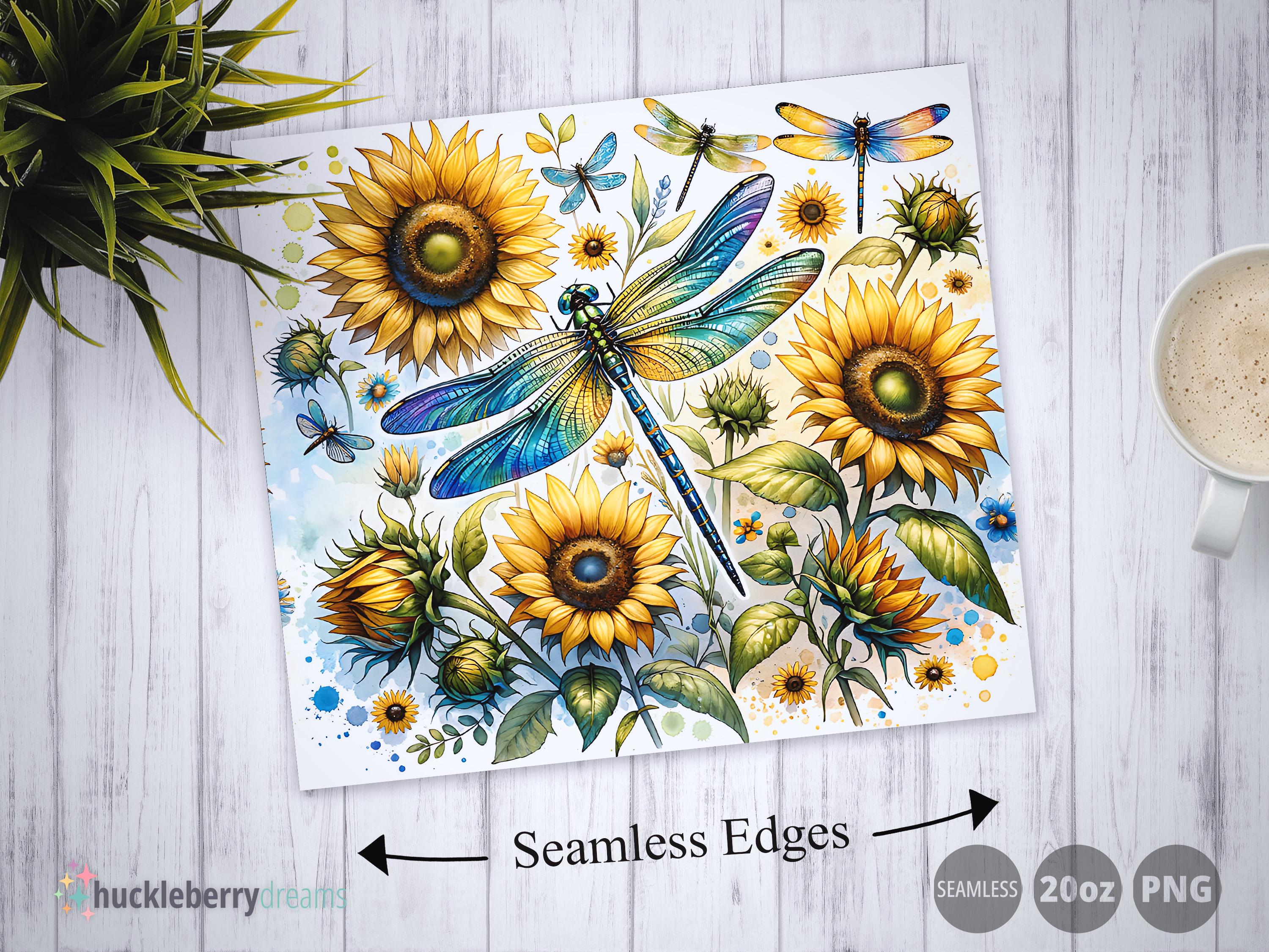 Dragonflies and Sunflowers Tumbler Wrap, Sunflower 20oz Skinny ...