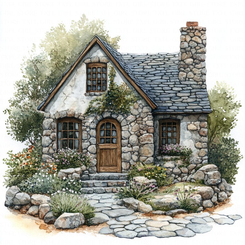 Stone Cottage Clipart 10 High Quality Jpgs Digital Download Clipart ...