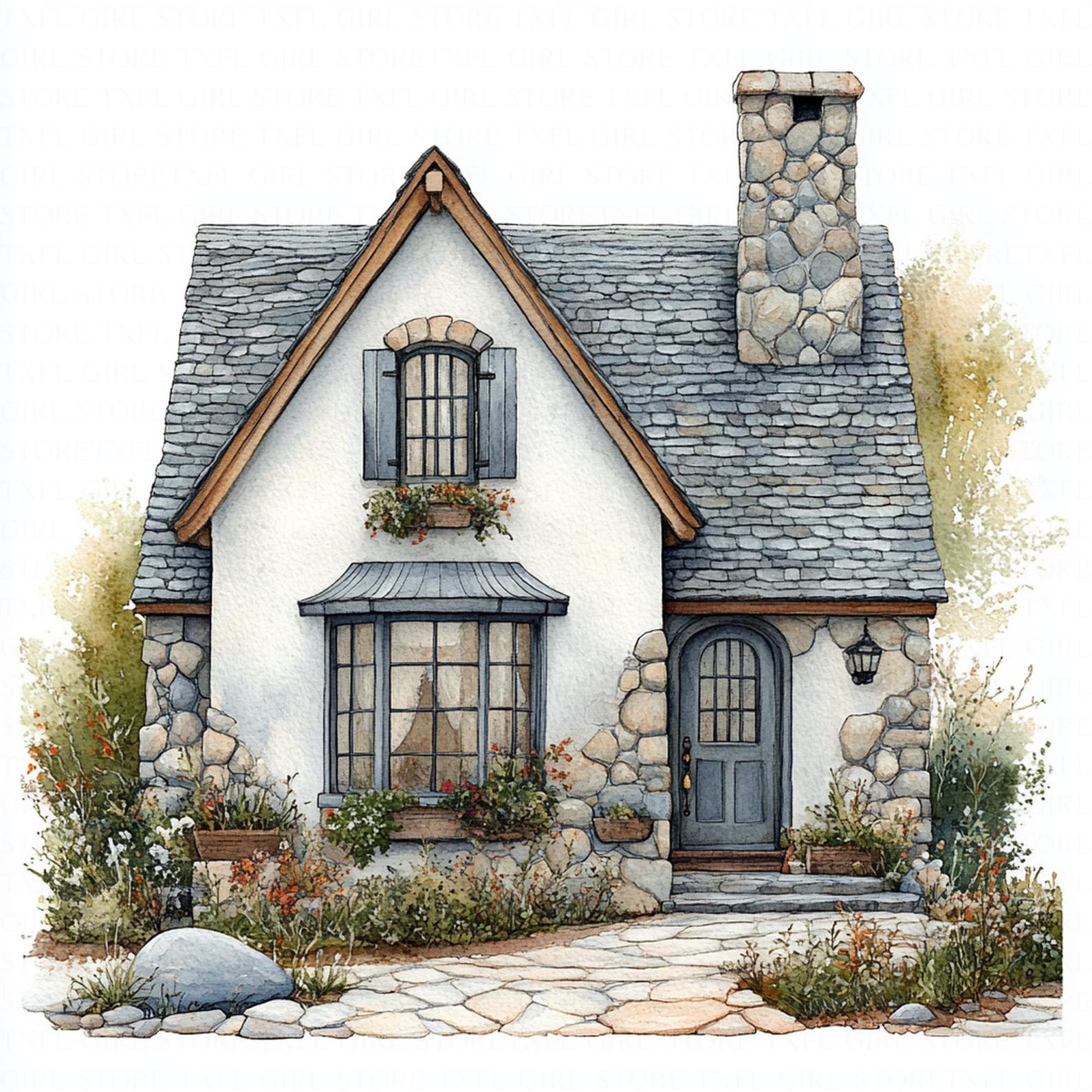Stone Cottage Clipart 10 High Quality Jpgs Digital Download Watercolor ...