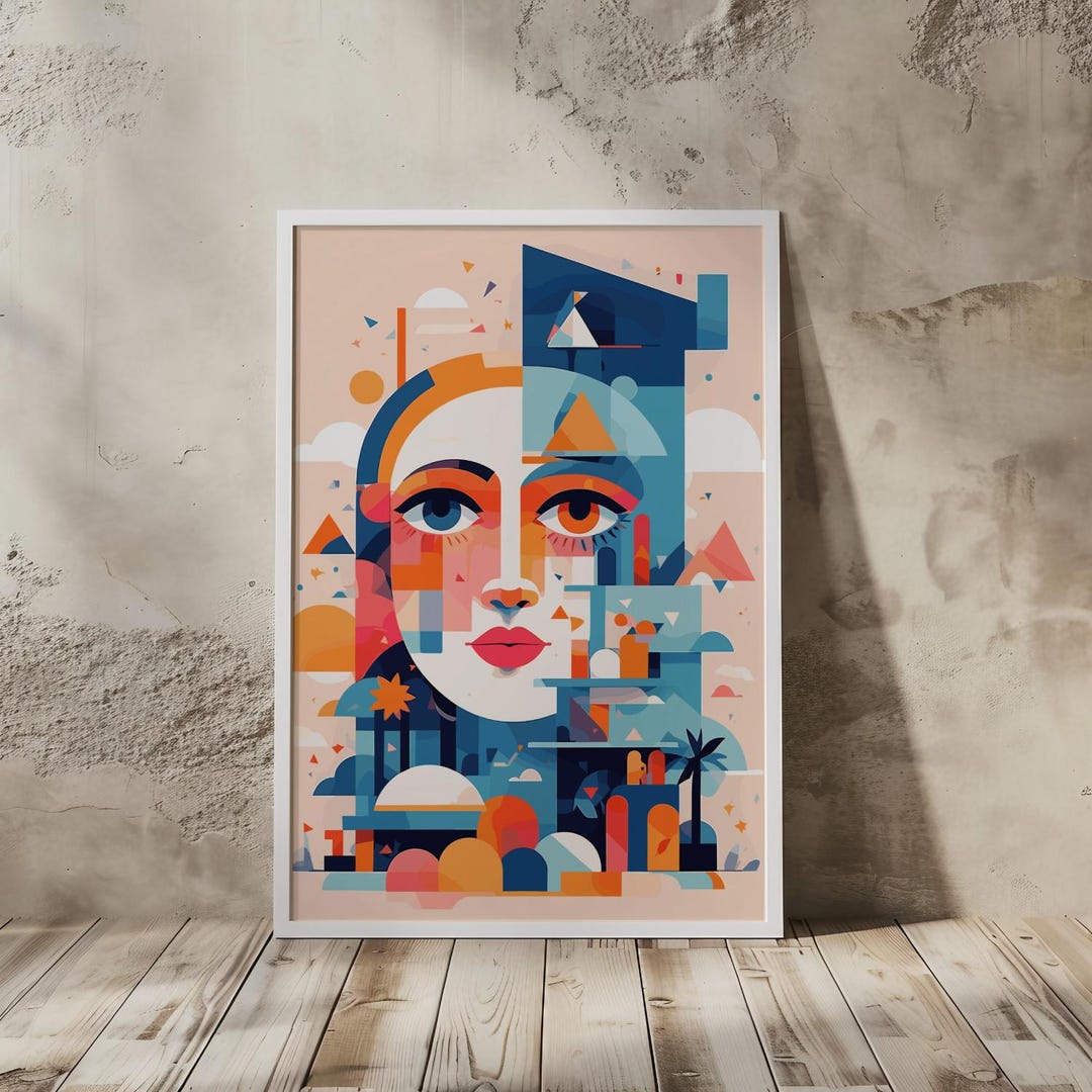 Cubist Human Face Illustration, Geometric Pastel Wall Art, Abstract ...