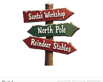Santas Workshop Sign North Pole Signpost With 'santas Workshop ...