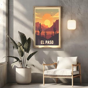El Paso Printable Wall Art Poster Vintage Sunset Decor With Franklin ...