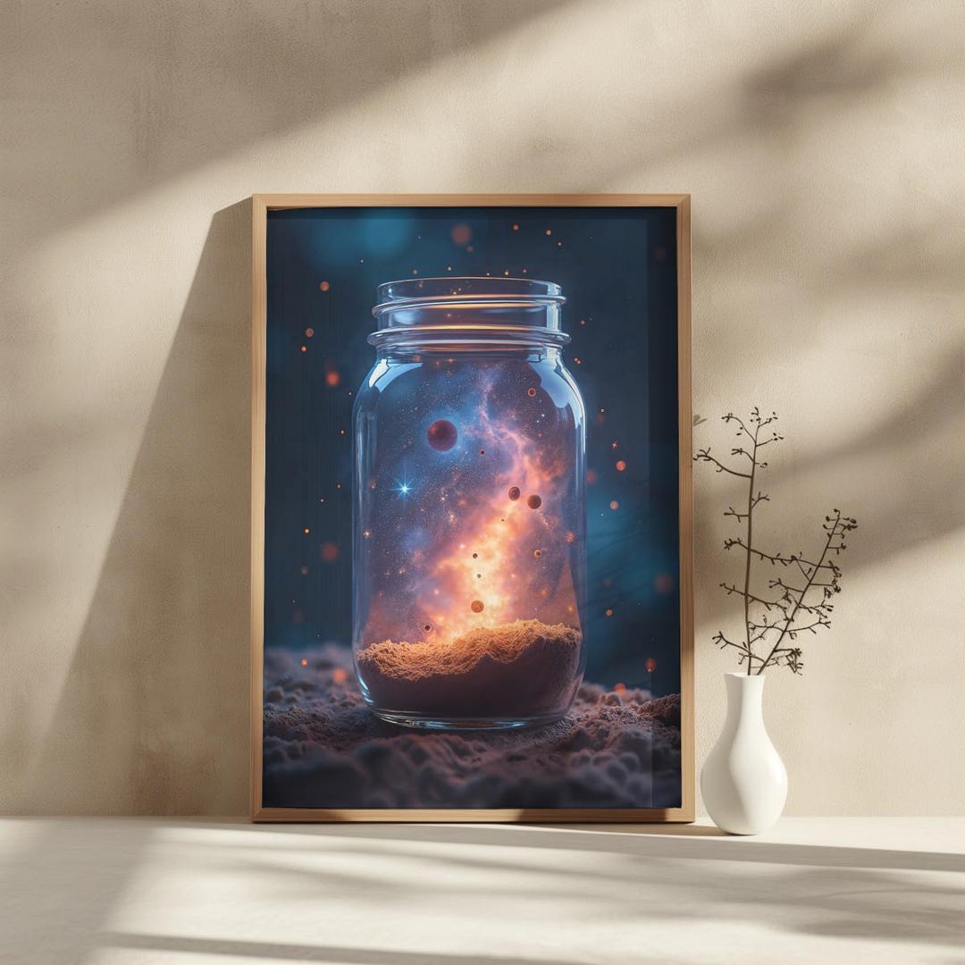 Galaxy in a Jar Printable Wall Art Glowing Glass Jar With Miniature ...