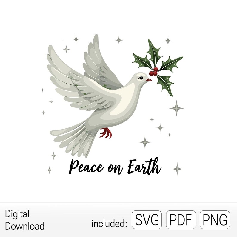 Elegant 'peace on Earth' Design With Dove, Holly Branch, Stars ...