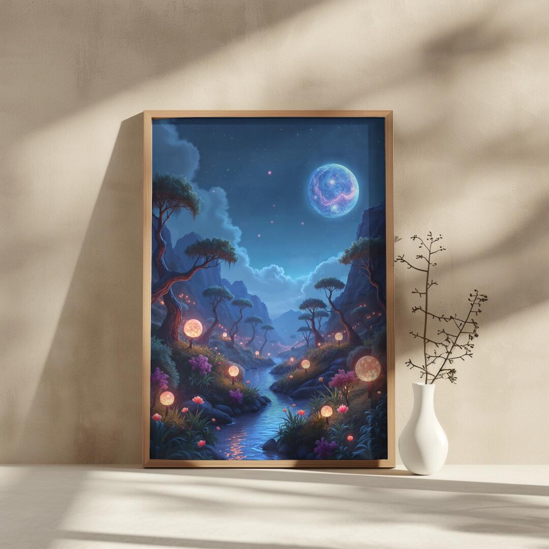 Alien Wall Art, Digital Space Art Print, Vintage Retro Space Poster ...