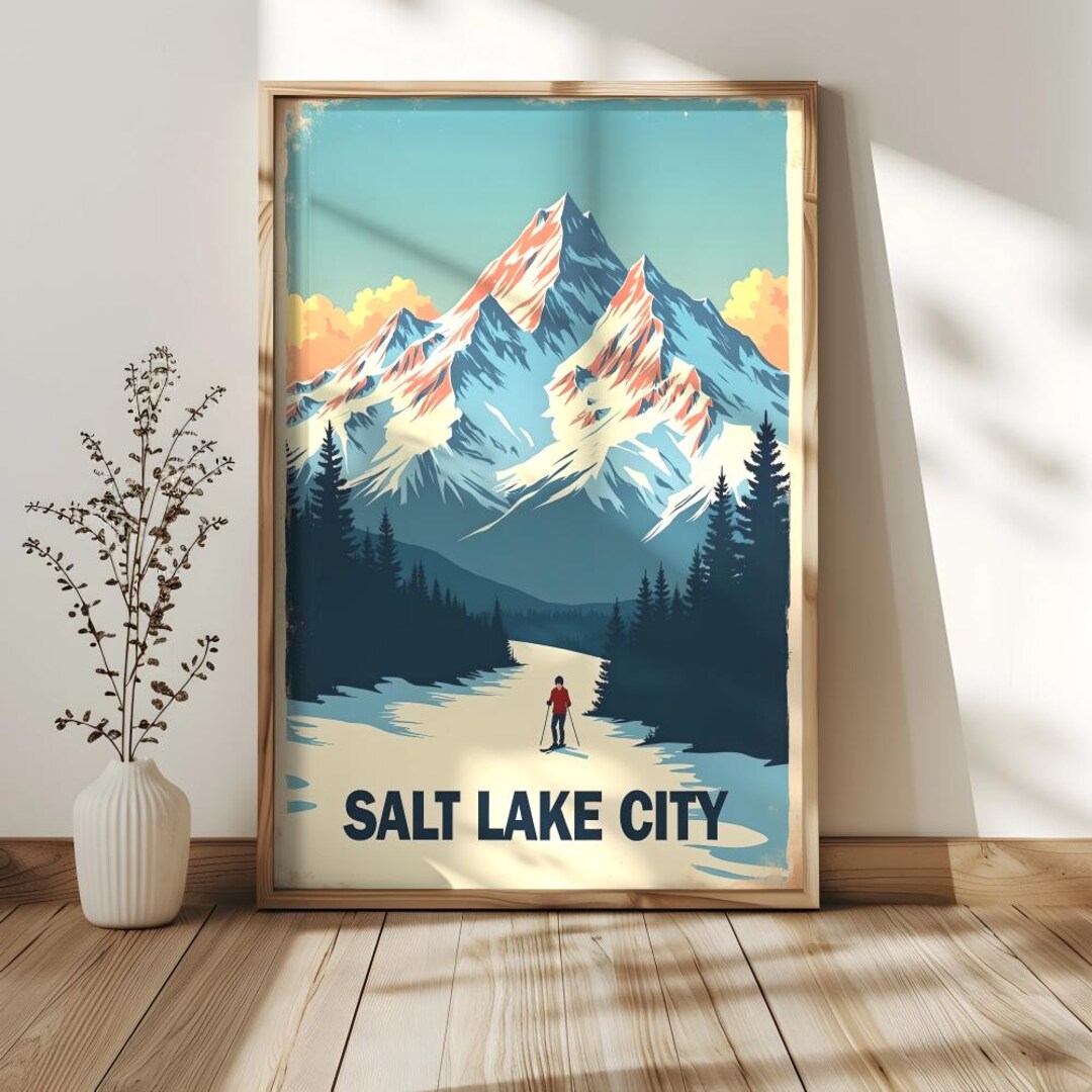 Salt Lake City Printable Wall Art Poster – Vintage Wasatch Mountains ...