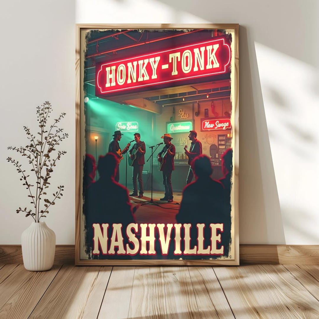 Nashville Printable Wall Art Poster Retro Honky-tonk Bar Decor With ...
