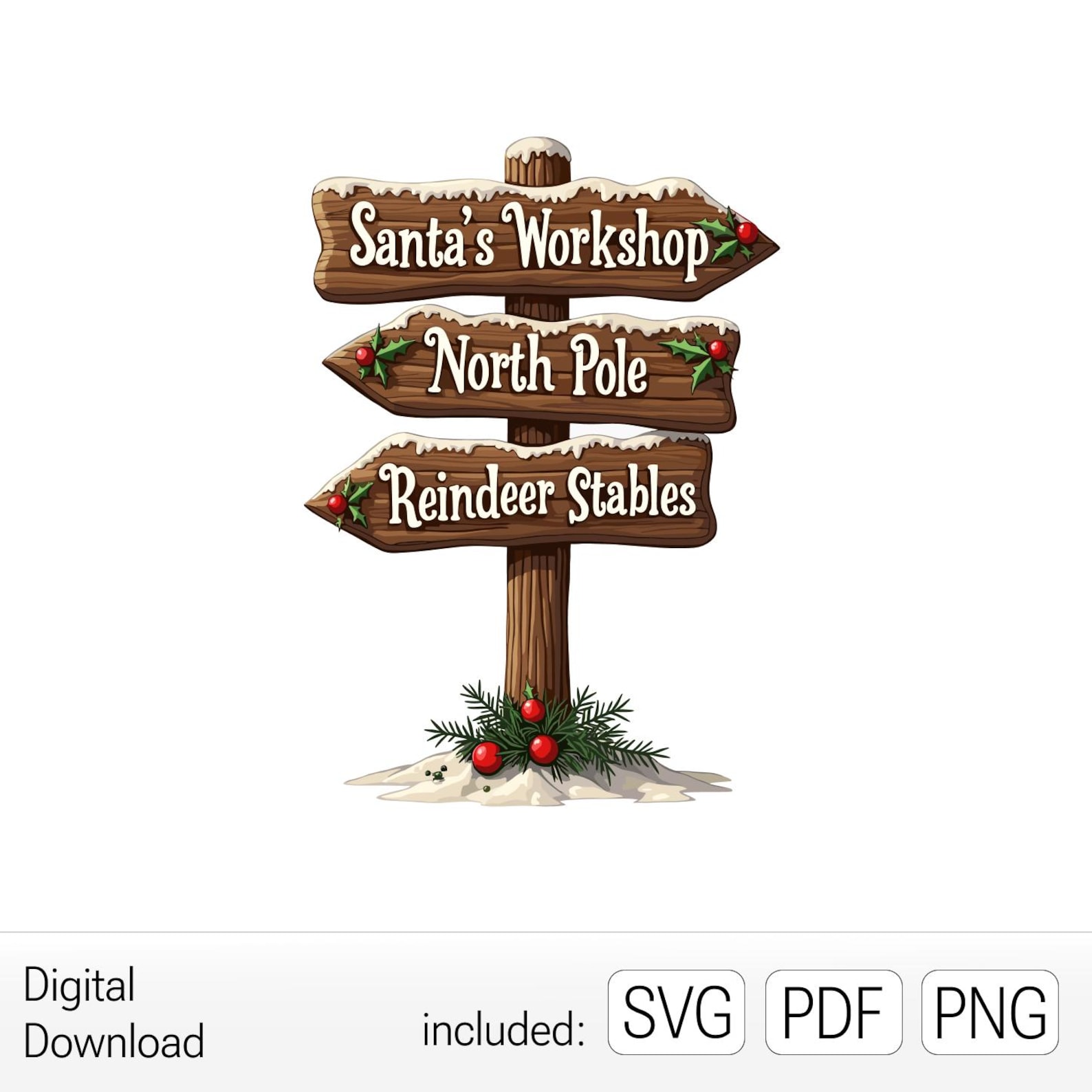 Santa's Workshop Sign Clipart – Wooden North Pole Signpost With ...