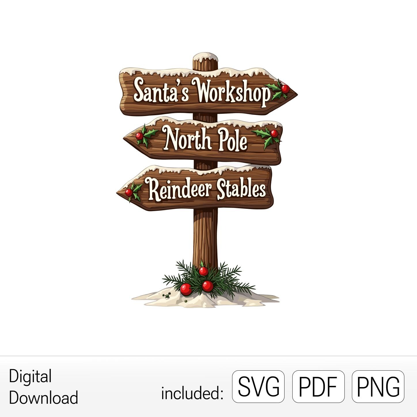 Santa's Workshop Sign Clipart – Wooden North Pole Signpost With ...