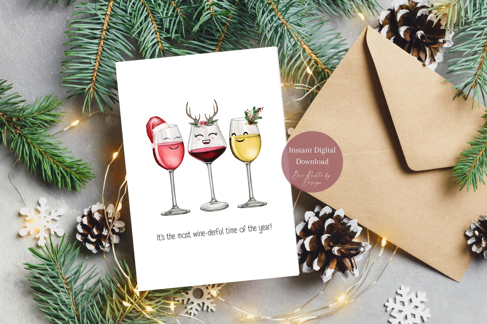 Digital Download - Wine Christmas Card / Most Wine-derful Time of the ...