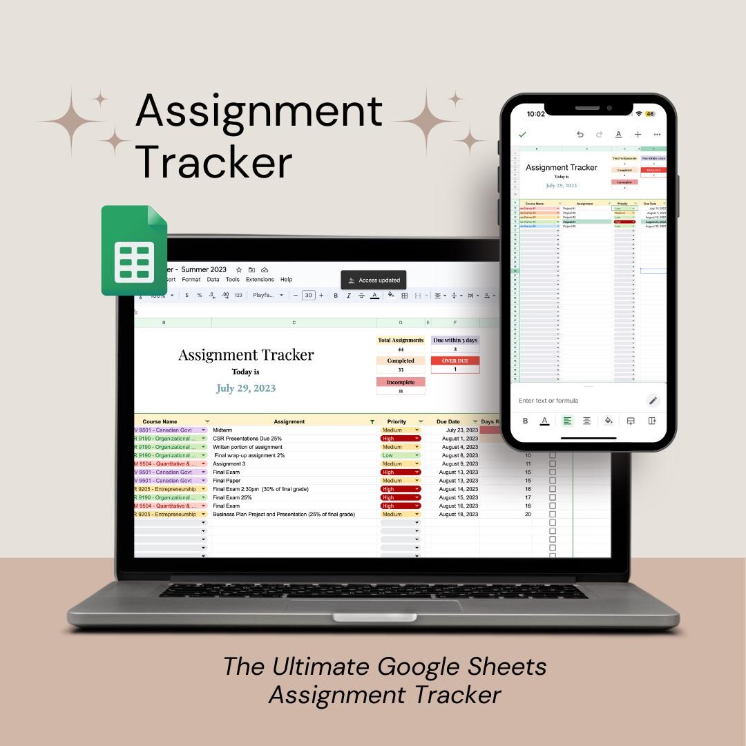 Assignment Tracker | School Assignment Planner | Google Sheets ...