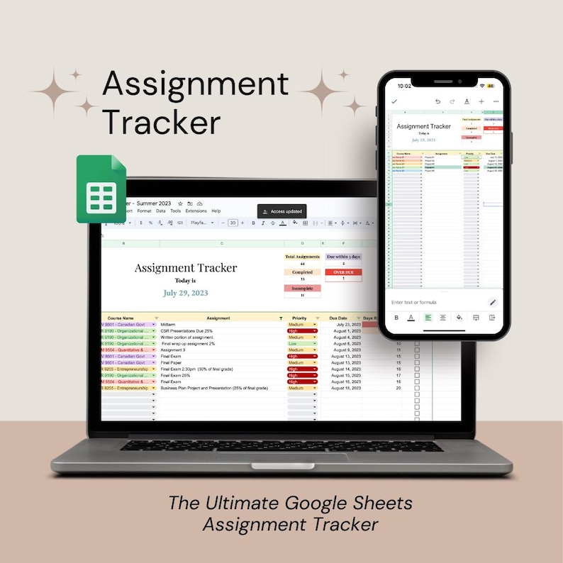 Assignment Tracker | School Assignment Planner | Google Sheets ...