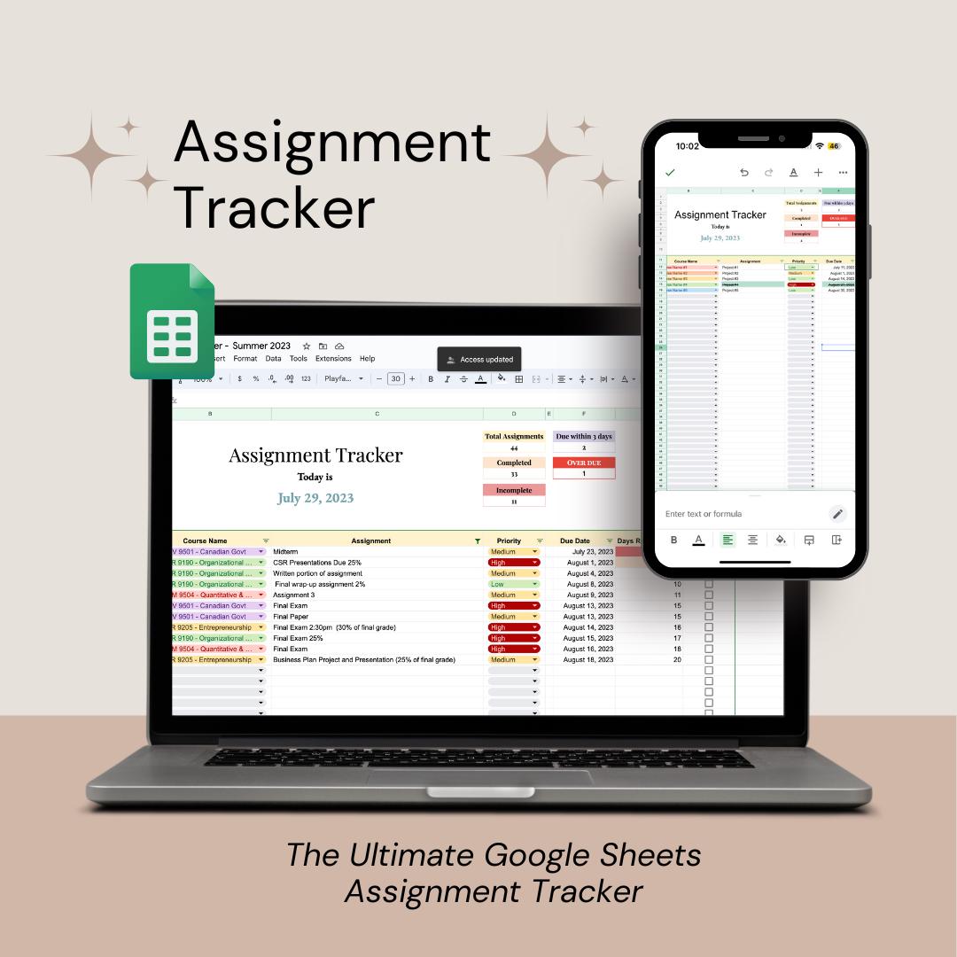 Assignment Tracker | School Assignment Planner | Google Sheets ...