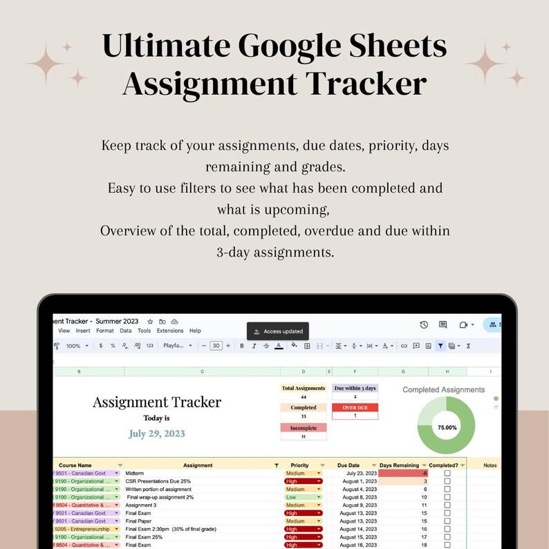 Assignment Tracker | School Assignment Planner | Google Sheets ...