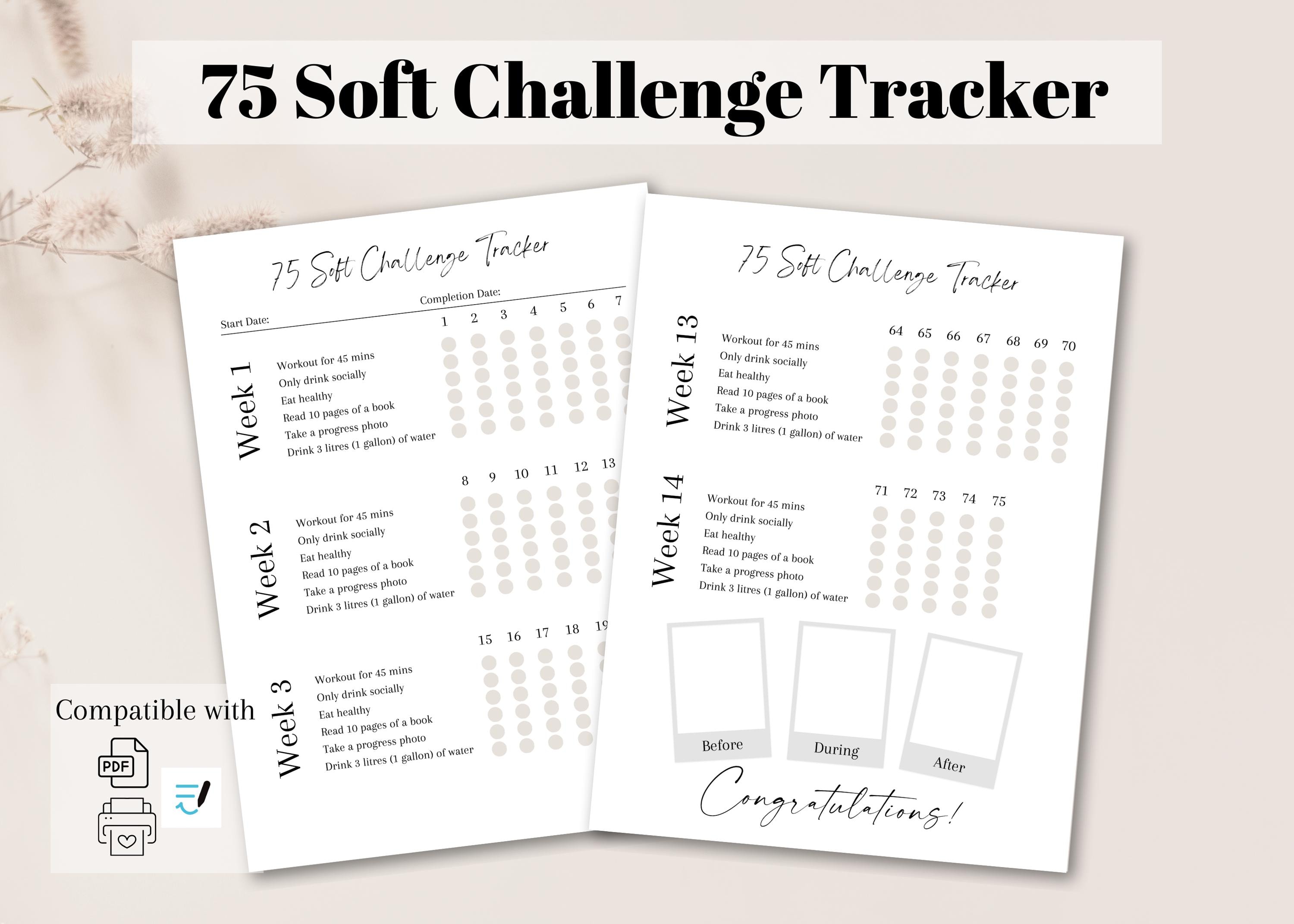 75 Soft Challenge Tracker | Minimalistic Tracker | Goal Planner | Meal ...