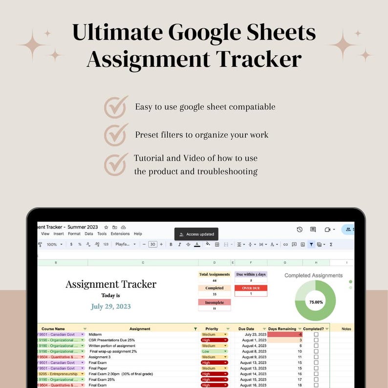 Assignment Tracker | School Assignment Planner | Google Sheets ...