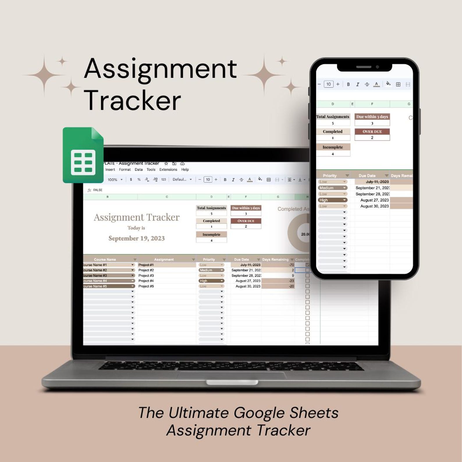 Neutral Assignment Tracker | School Assignment Planner | Google Sheets ...
