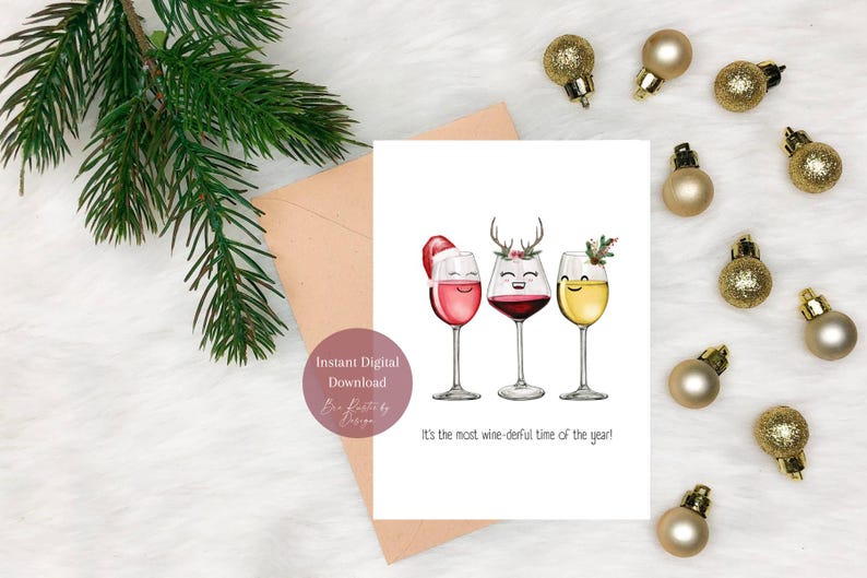 Digital Download - Wine Christmas Card / Most Wine-derful Time of the ...