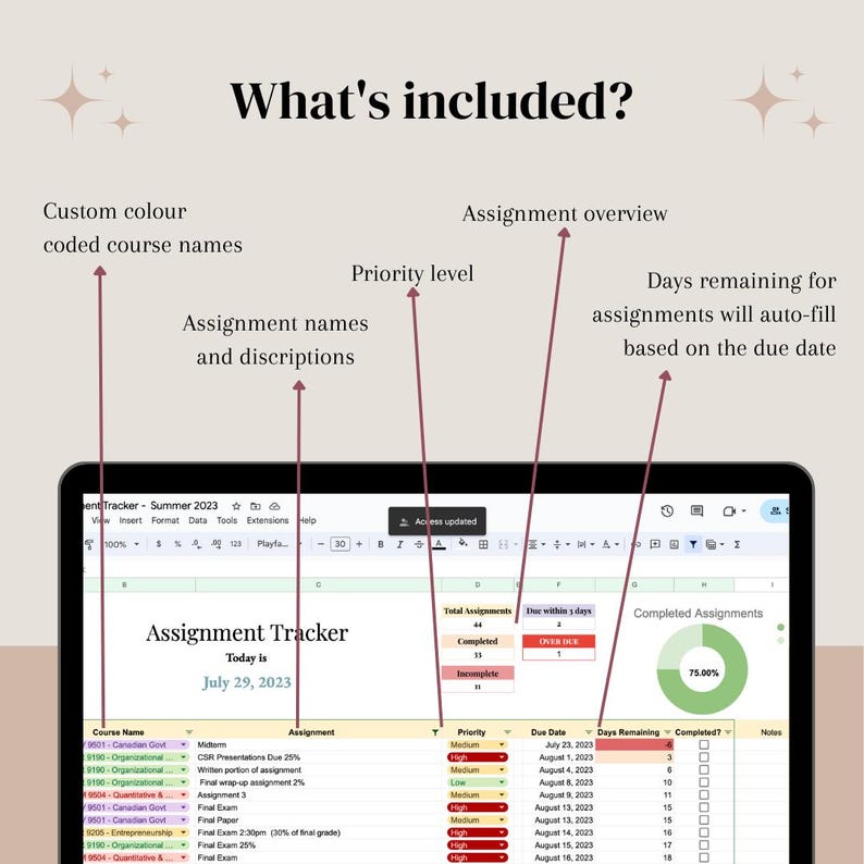 Assignment Tracker | School Assignment Planner | Google Sheets ...