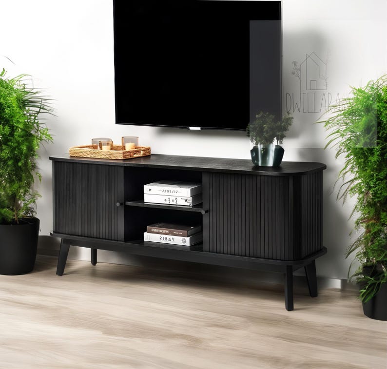 Walnut Wood TV Cabinet, Living Room Cabinet Solid Wood, Mid Century ...