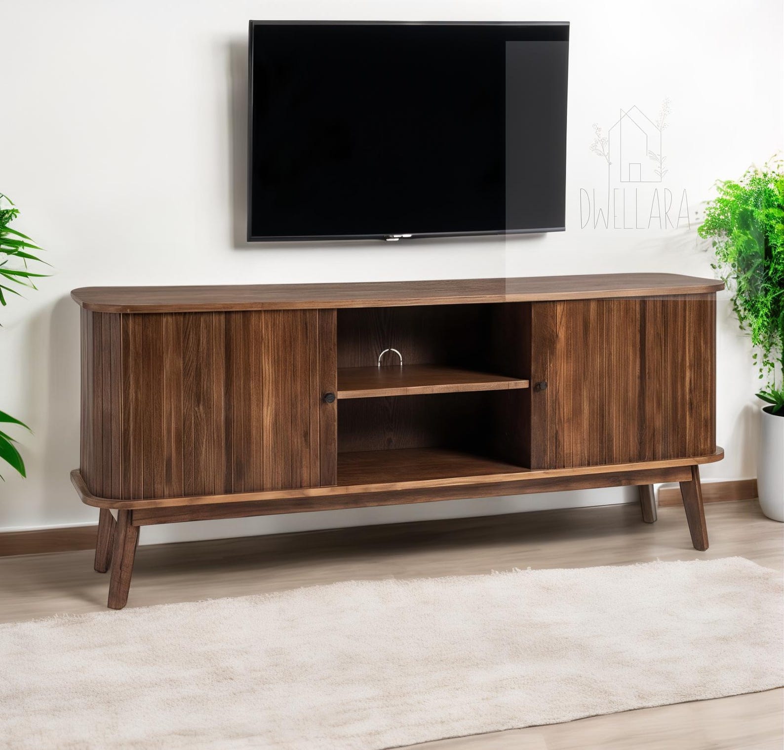 Walnut Wood TV Cabinet, Living Room Cabinet Solid Wood, Mid Century ...