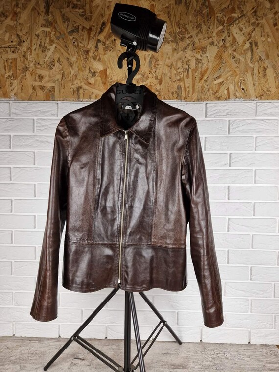 Vintage Italian Leather Jacket Tobacco Brown Gaudi Ge… - Gem