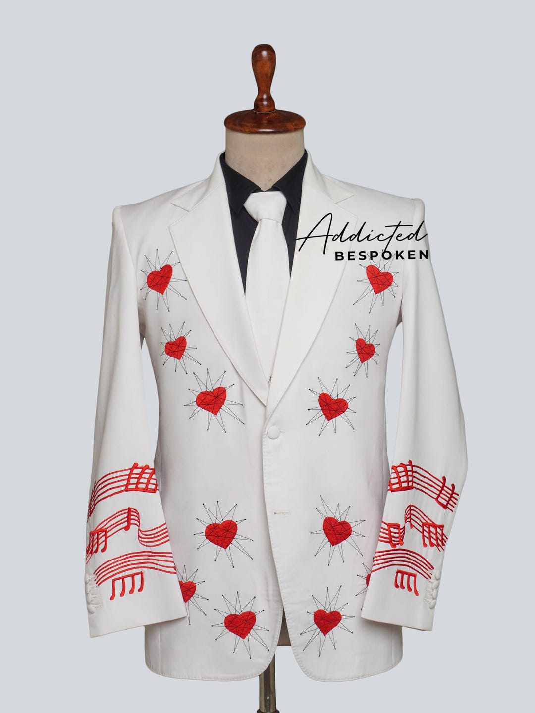 Embroidered Heart Prom Suit | White Cotton Blazer & Pants, Custom Made ...