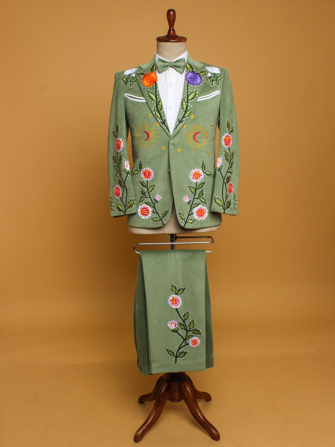 Men 2 Piece Green Velvet Western Wedding Suit Custom Made Floral ...