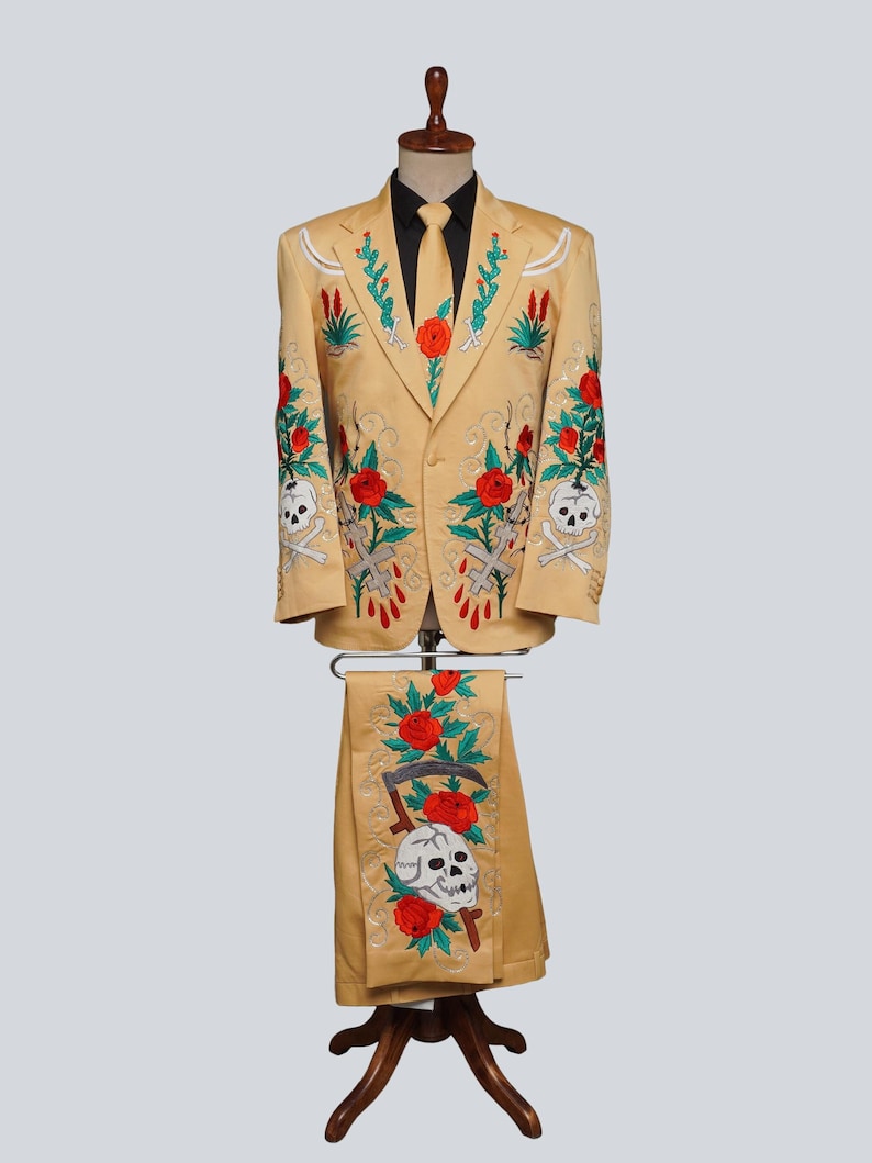 Men Custom Made Embroidered 2 Piece Bloom Skeleton Suit Western Style ...