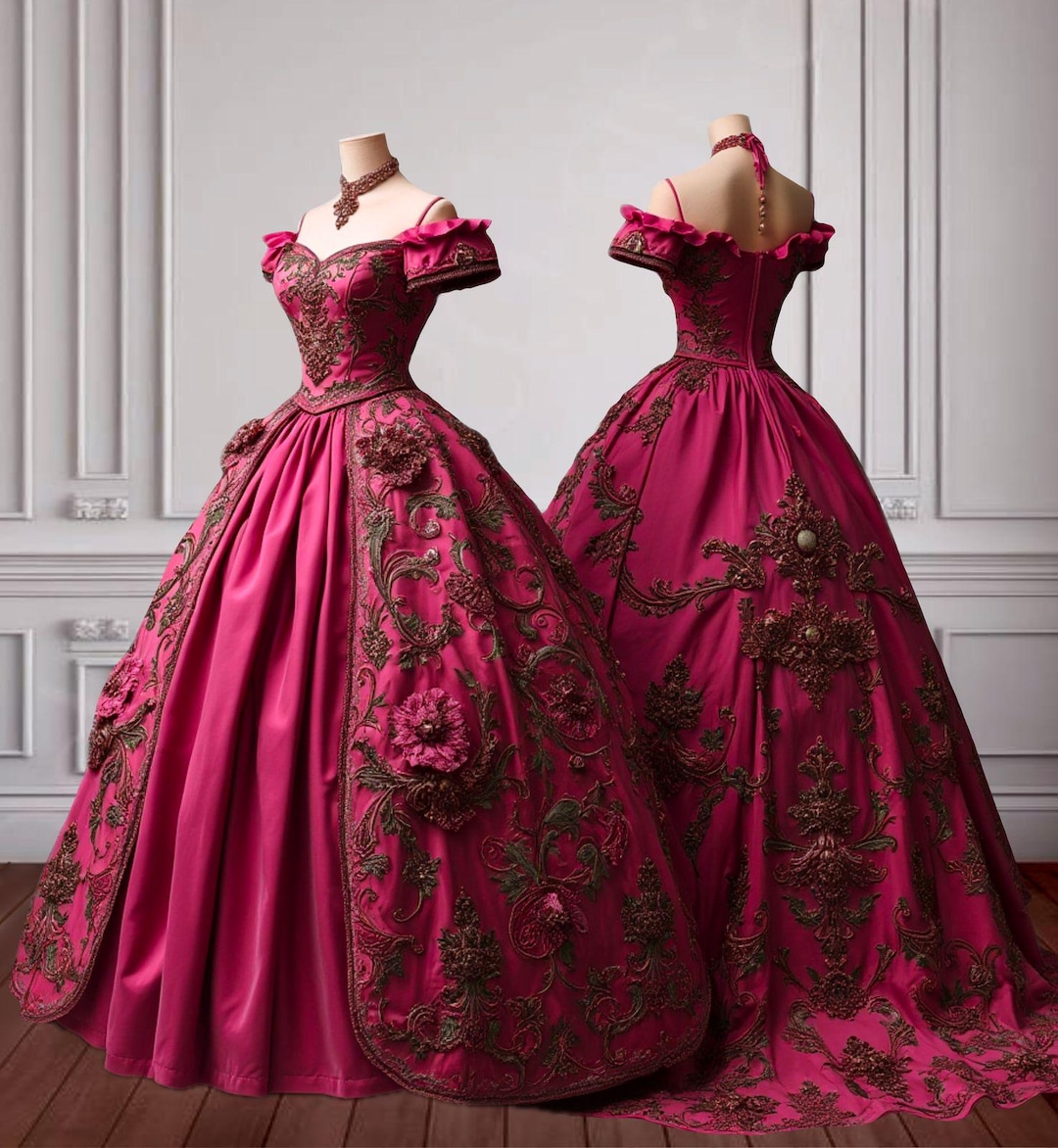 Victorian Pink Satin Ball Gown: Rococo Lace 18th Century Costume - Etsy