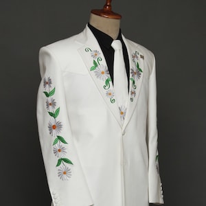 Men's Custom Made 2 Piece White Cotton Wedding Suit Premium Daisy ...