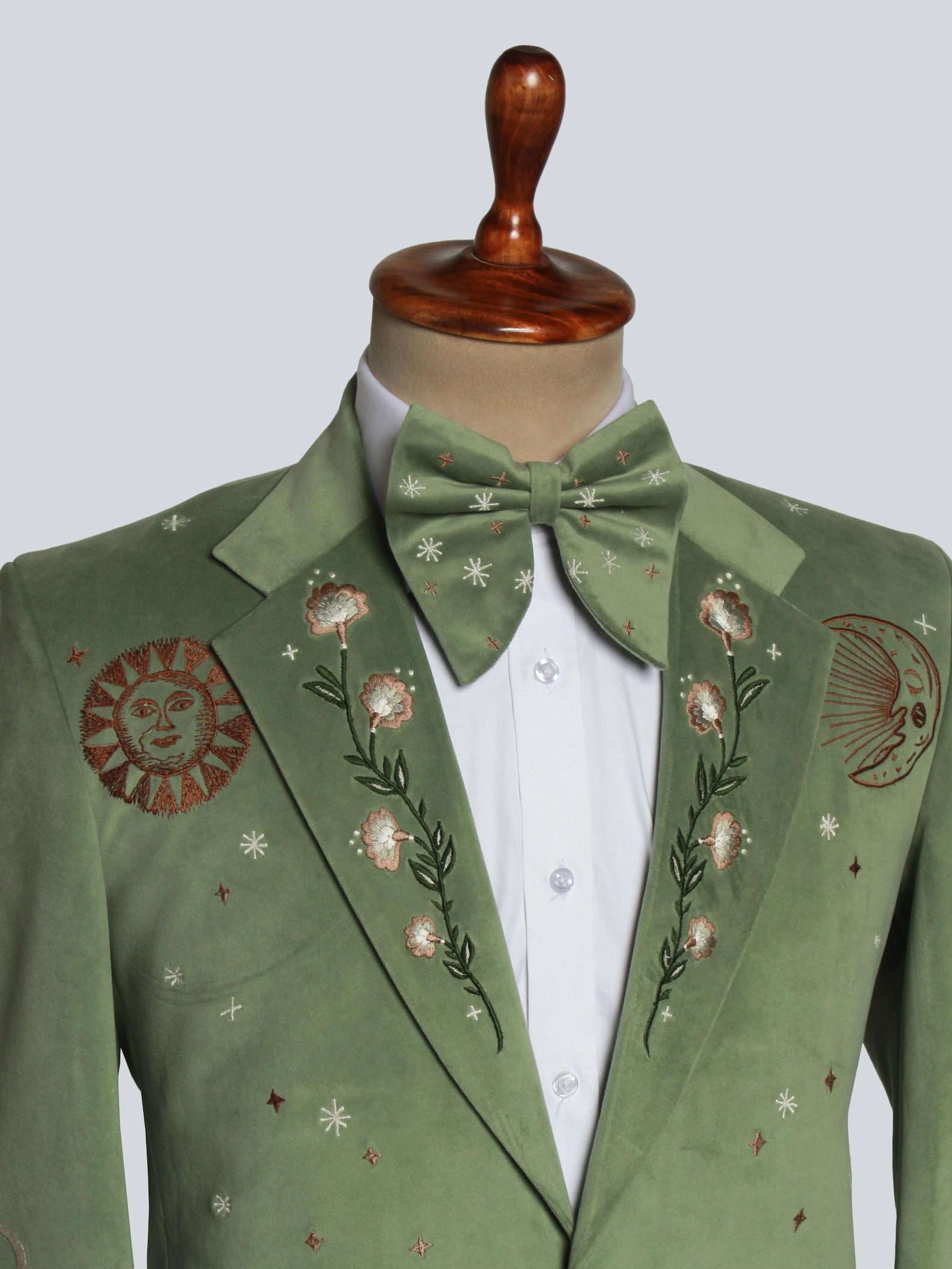 Celestial Western Suit – Pista Green Embroidered Moon & Sun Outfit ...