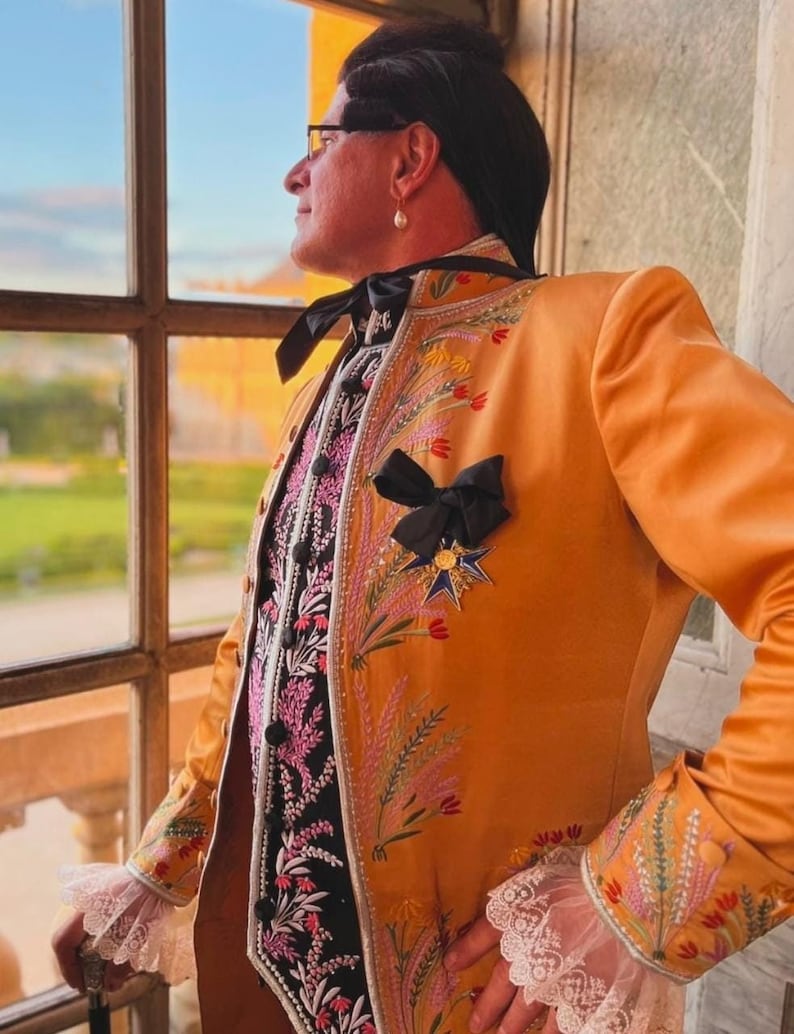 Men Custom-made 3 Piece Satin Rococo Outfit Victorian Style Yellow ...