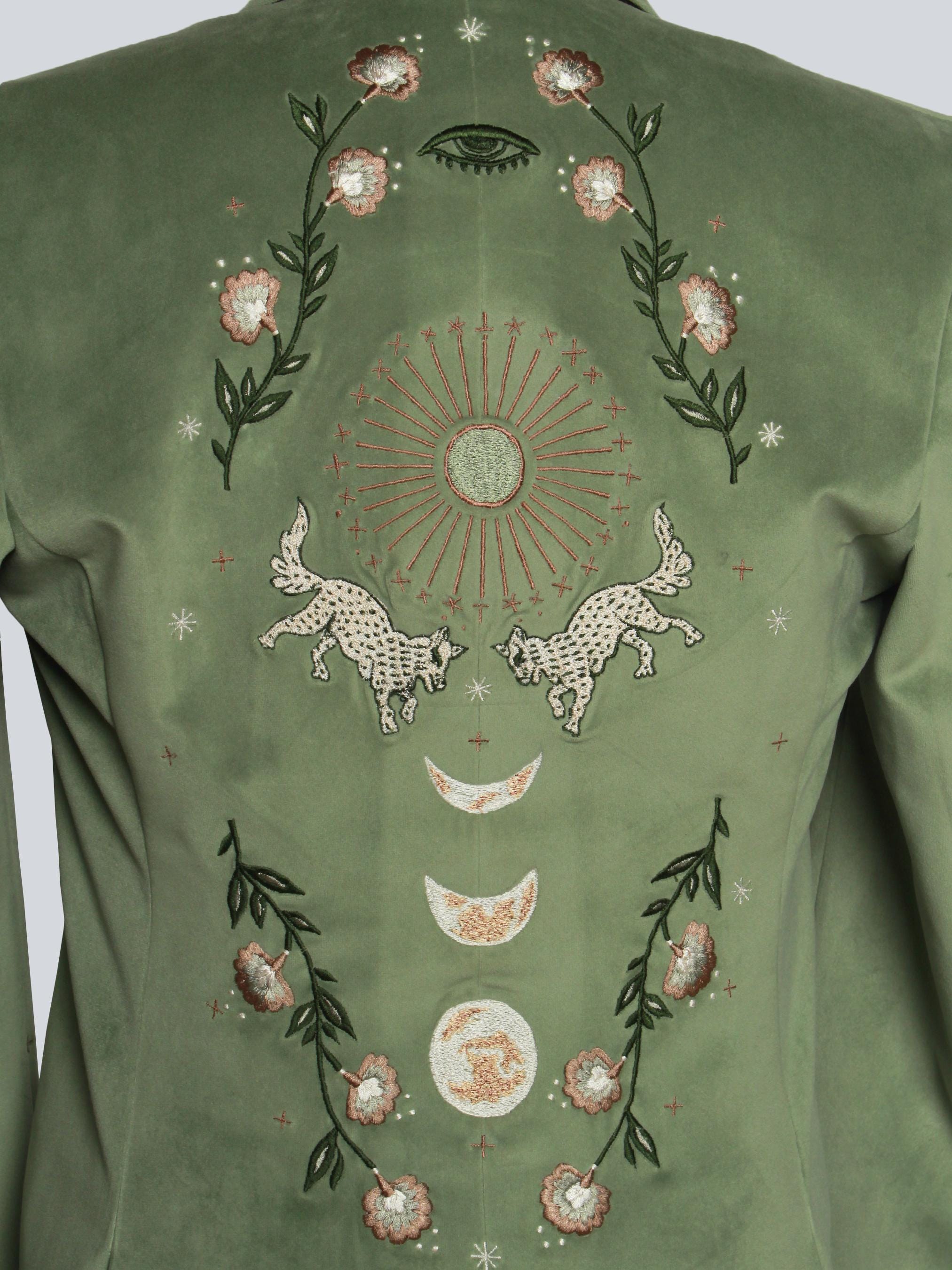 Celestial Western Suit – Pista Green Embroidered Moon & Sun Outfit ...