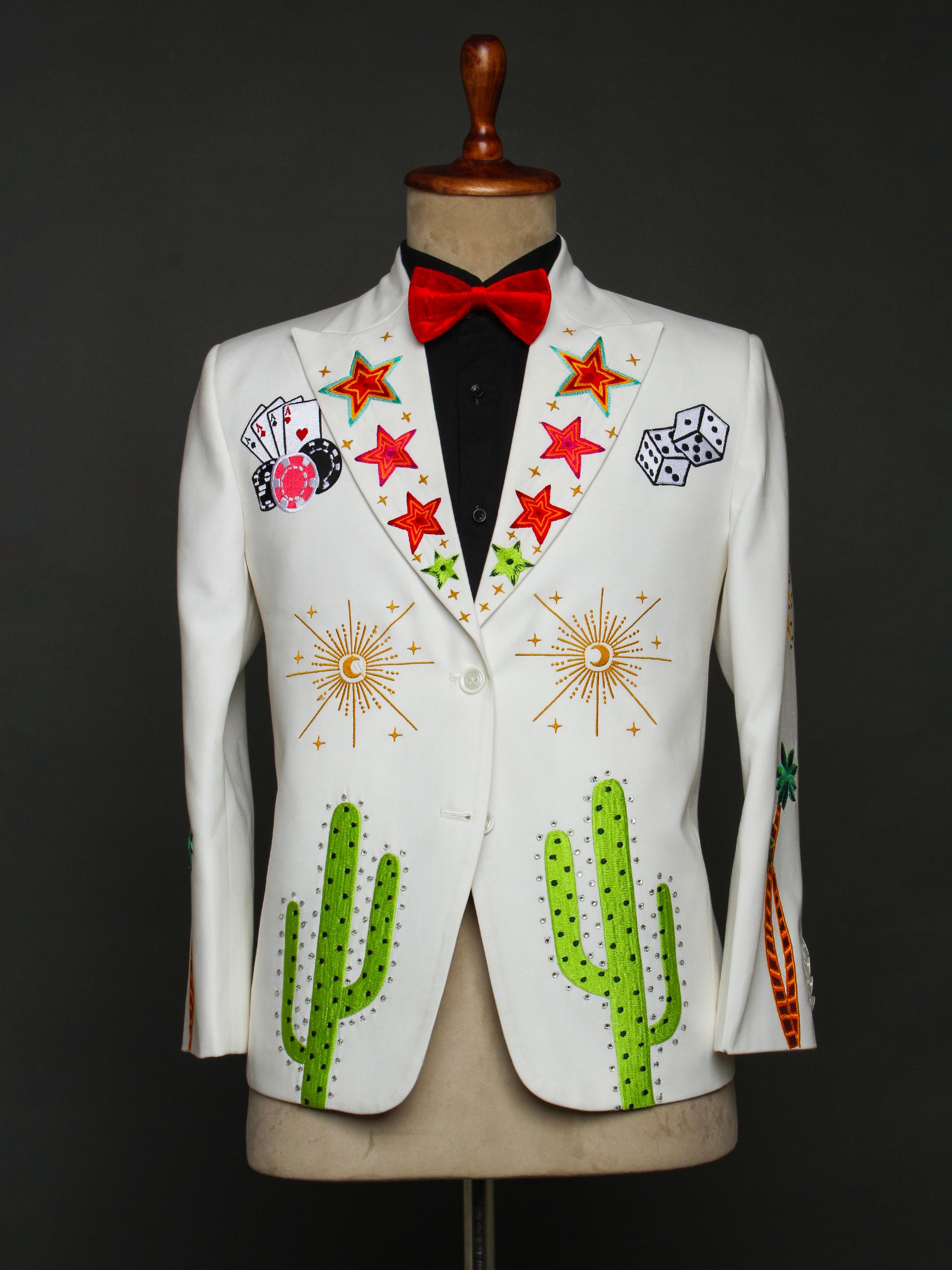 Men Flora and Fauna Embroidered Blazer White Premium Cotton Event ...