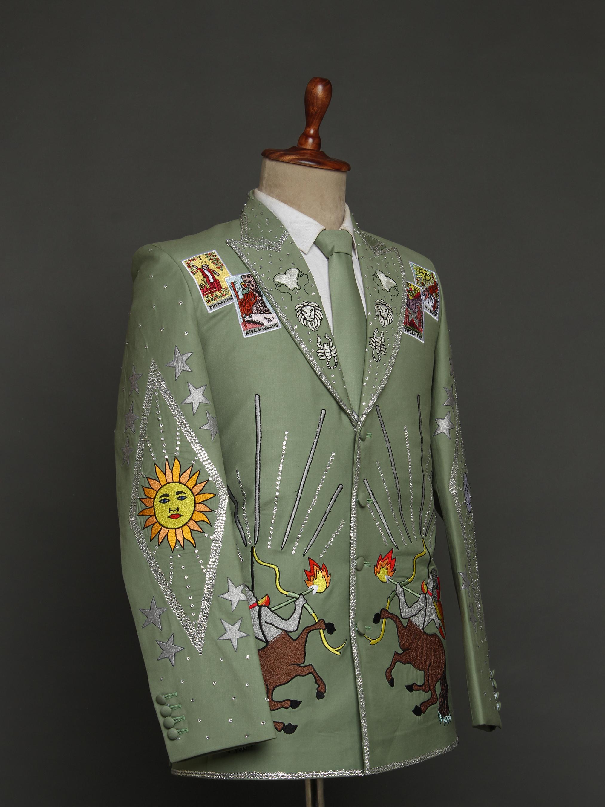 Embroidered Rhinestone Palm Green Suit: Western Wedding Prom Attire - Etsy