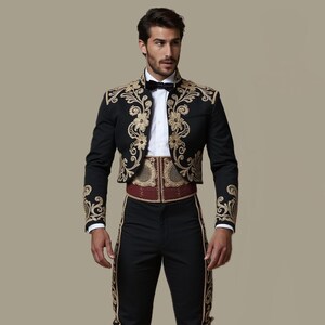 Men's Embroidered Matador Jacket: Custom Black Cotton Bullfighter Coat ...