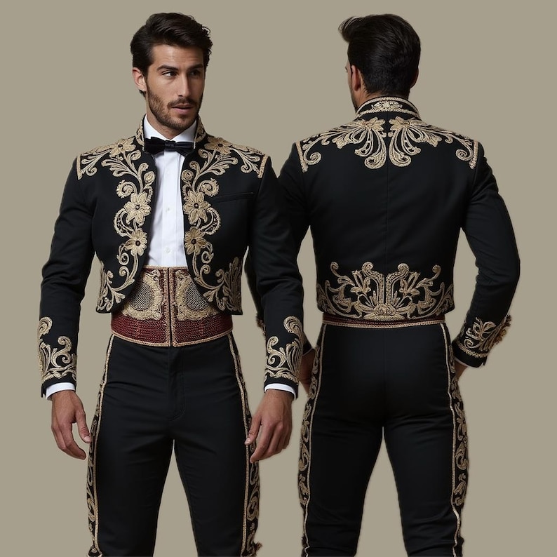 Men's Embroidered Matador Jacket: Custom Black Cotton Bullfighter Coat ...