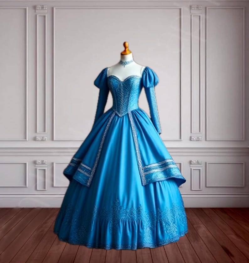 Victorian Gothic Blue Embroidered Ball Gown Baroque Rococo Masquerade ...