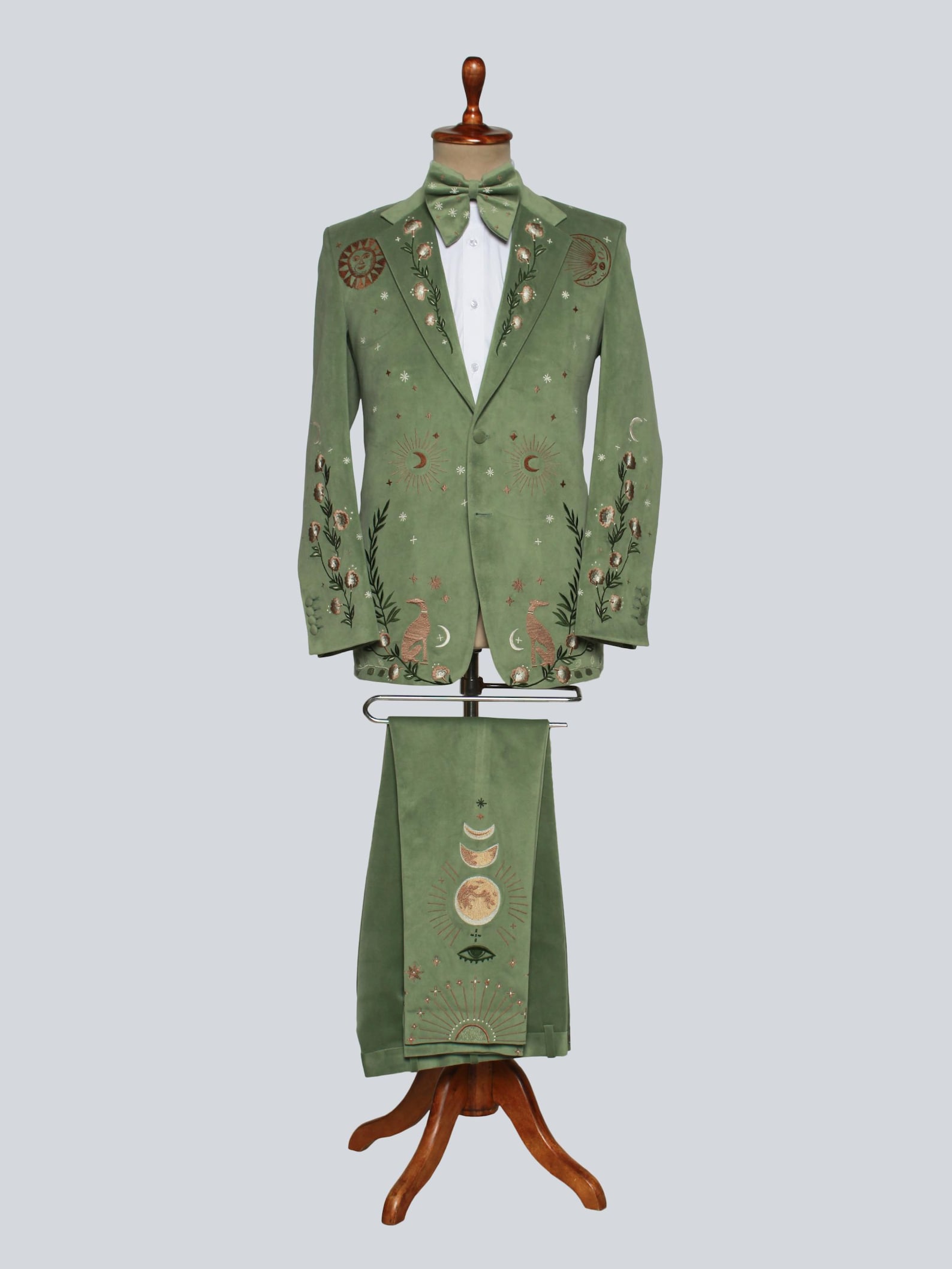 Celestial Western Suit – Pista Green Embroidered Moon & Sun Outfit ...