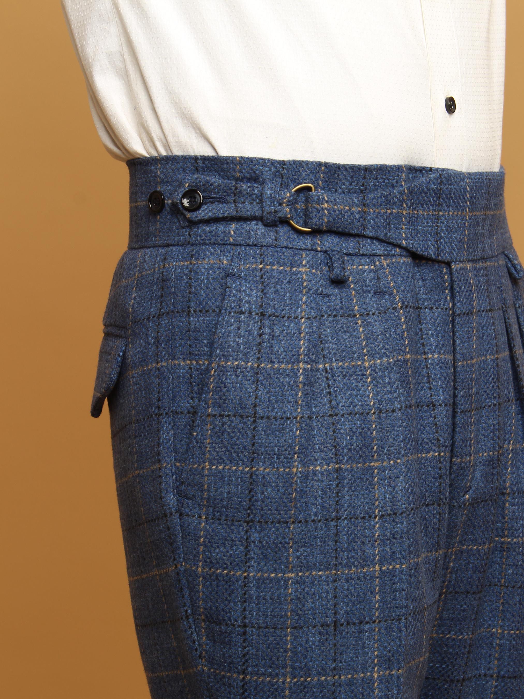 Men's Blue Wool D-buckled Gurkha Pants Custom Made Double Pleated ...
