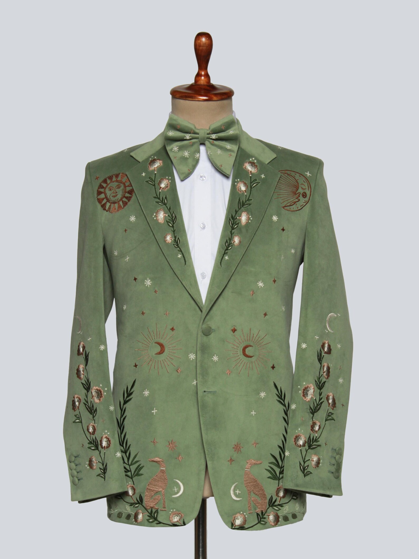 Celestial Western Suit – Pista Green Embroidered Moon & Sun Outfit ...