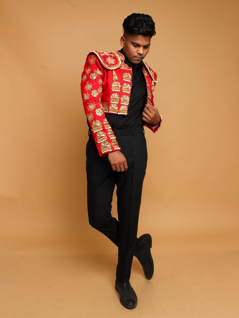 Men's Custom Made Red Gold Embroidered Designer Matador Jacket Premium ...