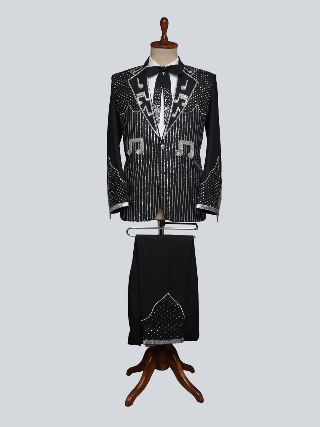 Men's Black Rhinestone Embroidered Music Suit: Western Cocktail Set - Etsy