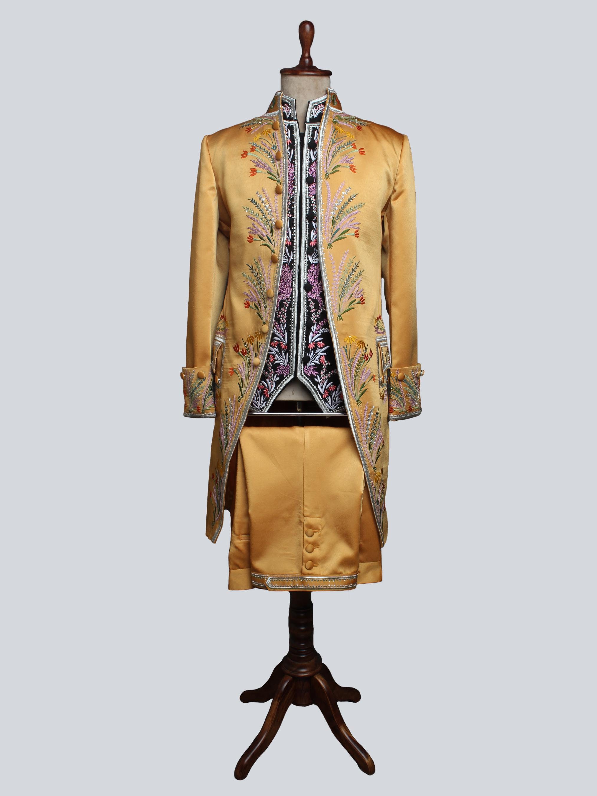 Men Custom-made 3 Piece Satin Rococo Outfit Victorian Style Yellow ...