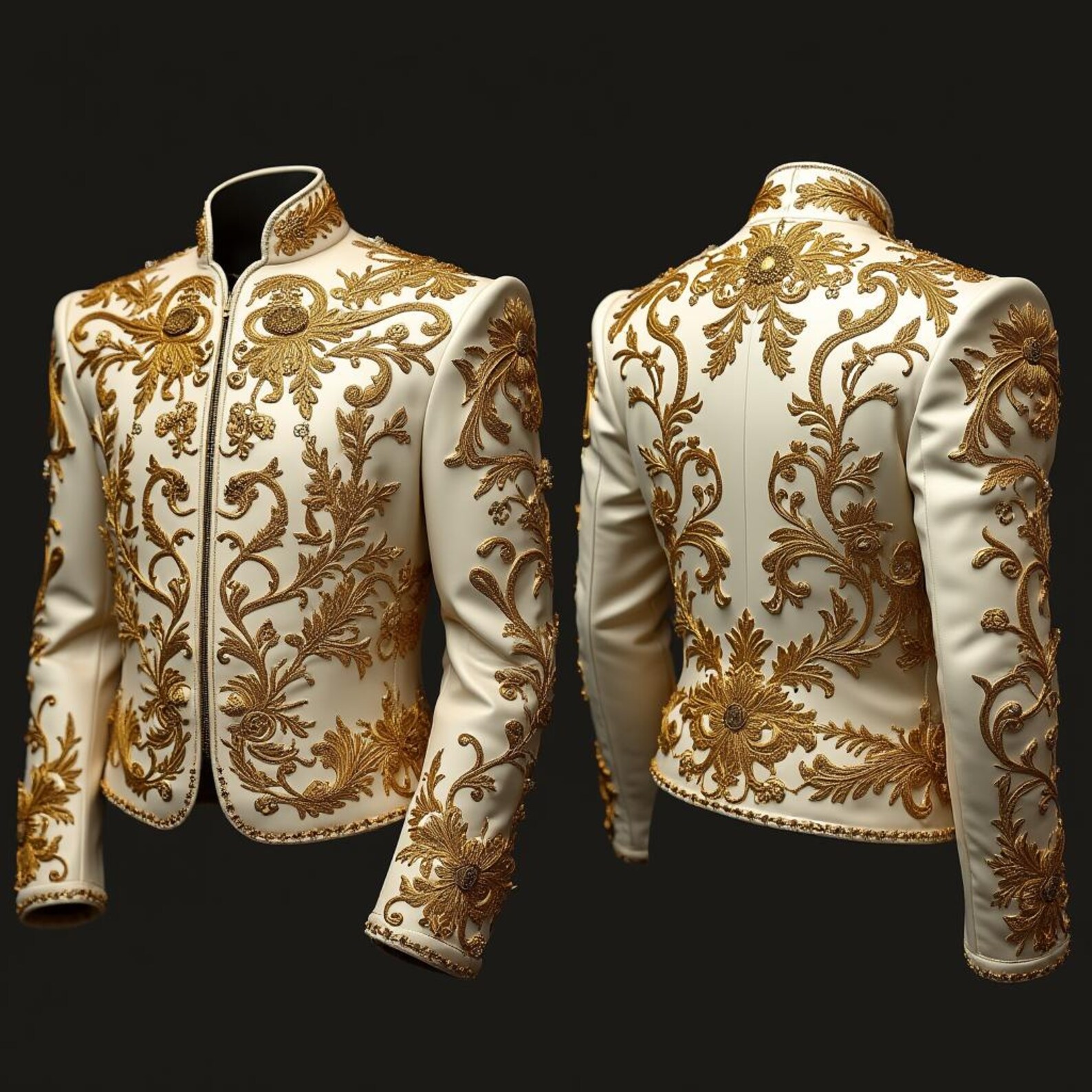 Men's Ivory Gold Embroidered Jacket: Custom Imperial Stitch Matador ...