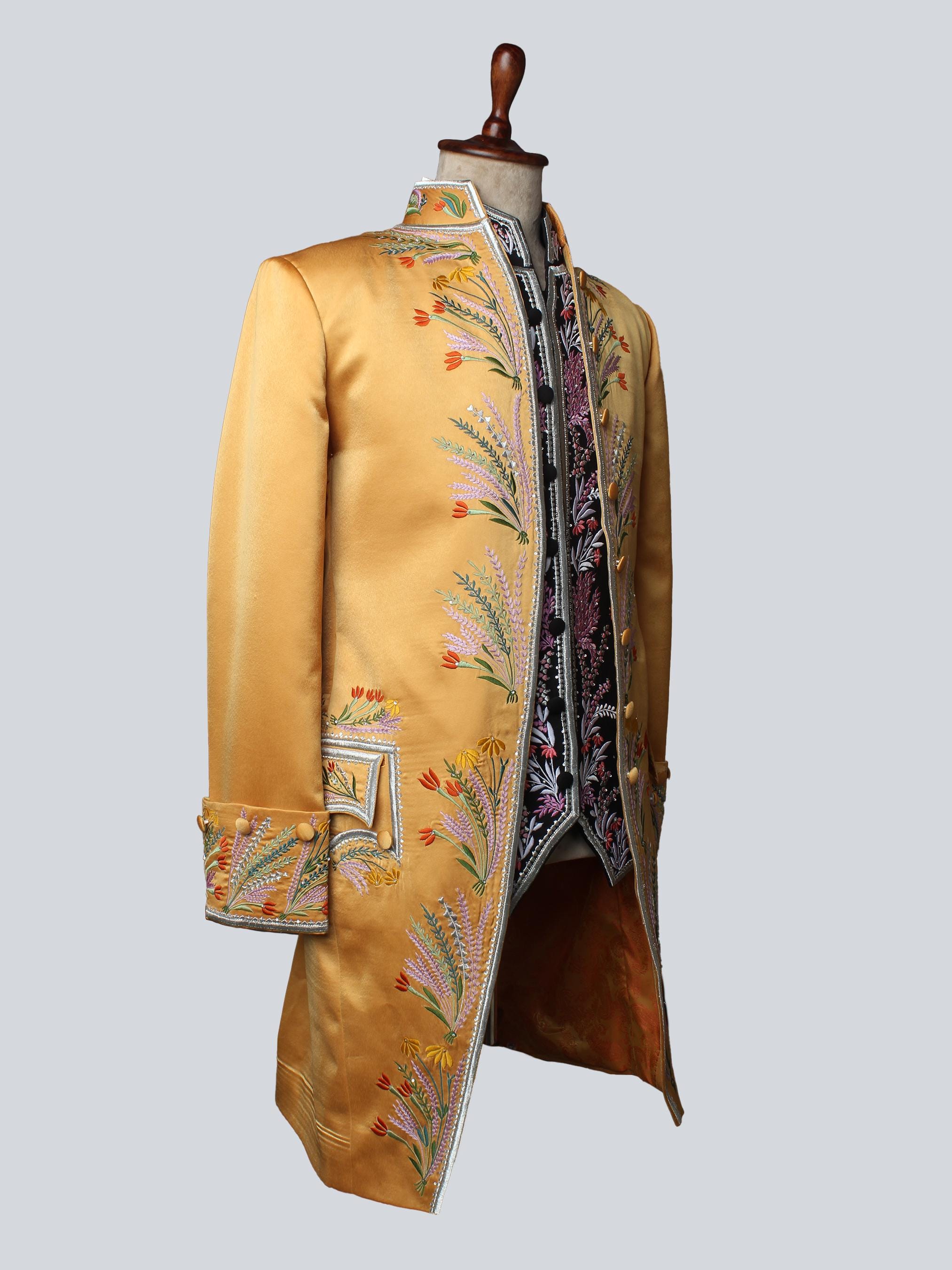 Men Custom-made 3 Piece Satin Rococo Outfit Victorian Style Yellow ...