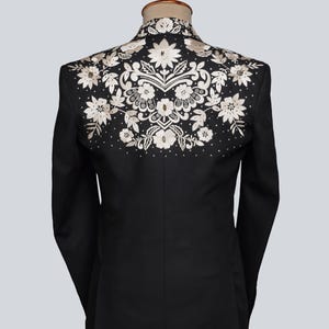 Men Custom Made Designer Wedding Black Blazer Ivory Embroidered ...