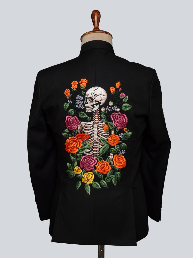 Men Custom Made Embroidered 2 Piece Bloom Skeleton Suit Western Style ...